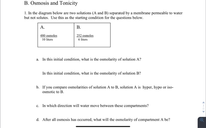Solved B. Osmosis and Tonicity 1. In the diagram below are | Chegg.com