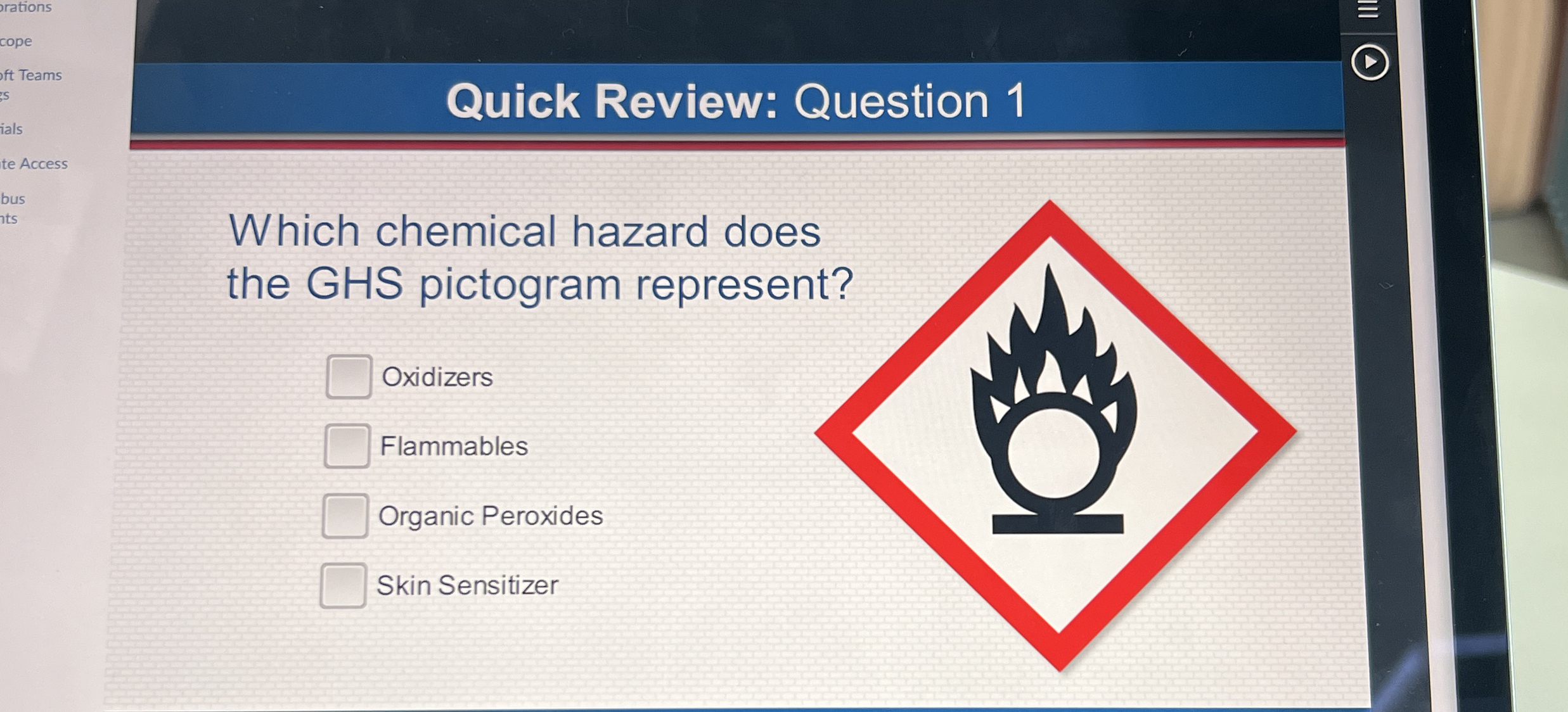 Quick Review: Question 1Which chemical hazard does | Chegg.com