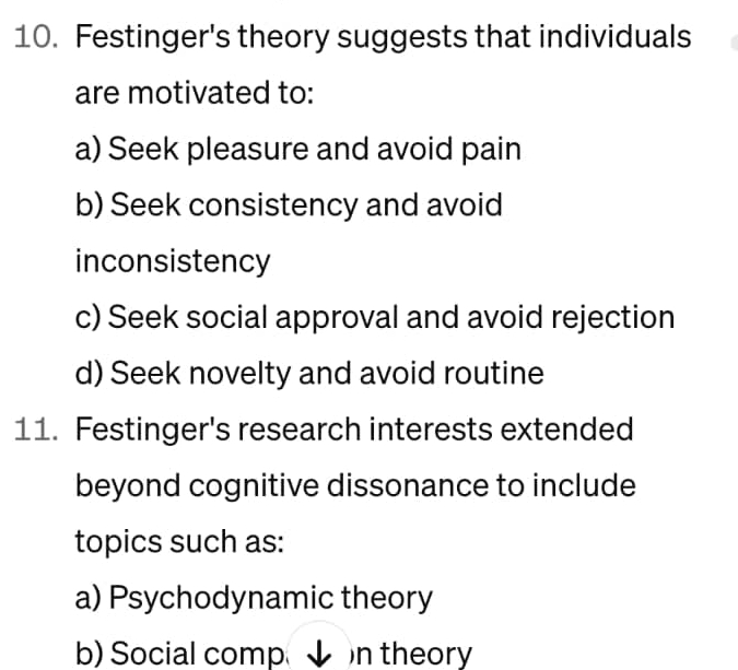 Solved Festinger's theory suggests that individuals are | Chegg.com