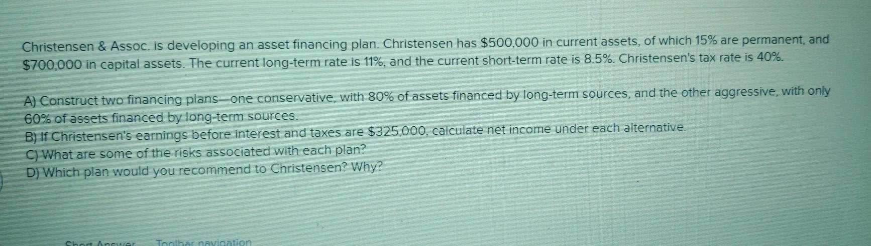 Solved Christensen & Assoc. is developing an asset financing | Chegg.com