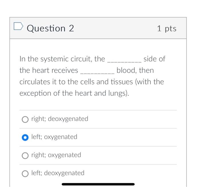 Solved Question 2 1 pts In the systemic circuit, the side of | Chegg.com