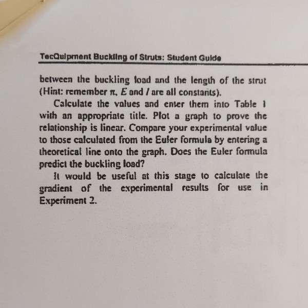 Solved SECTION 2 EXPERIMENTS Experiment 1: Buckling Load of | Chegg.com