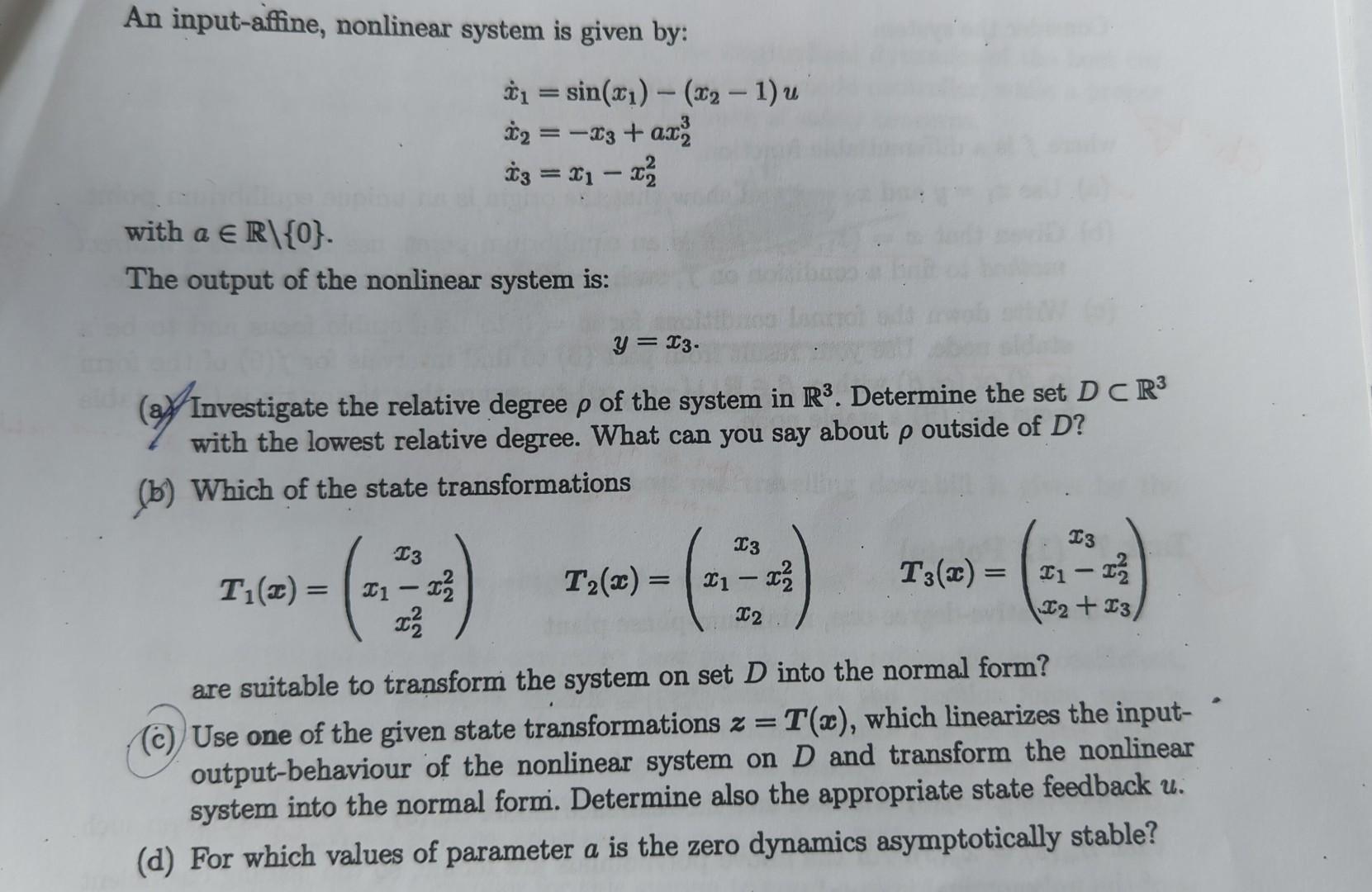 An input-affine, nonlinear system is given by: | Chegg.com