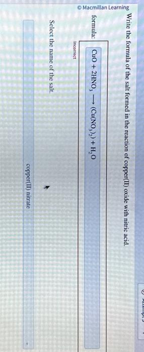 Solved Write the formula of the salt formed in the reaction | Chegg.com