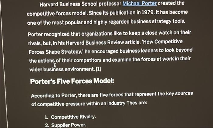 [Solved]: Harvard Business School professor Michael Porter