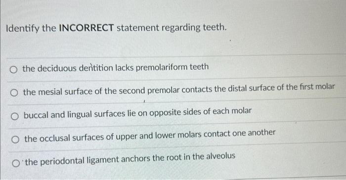 Solved Identify the INCORRECT statement regarding teeth. the | Chegg.com