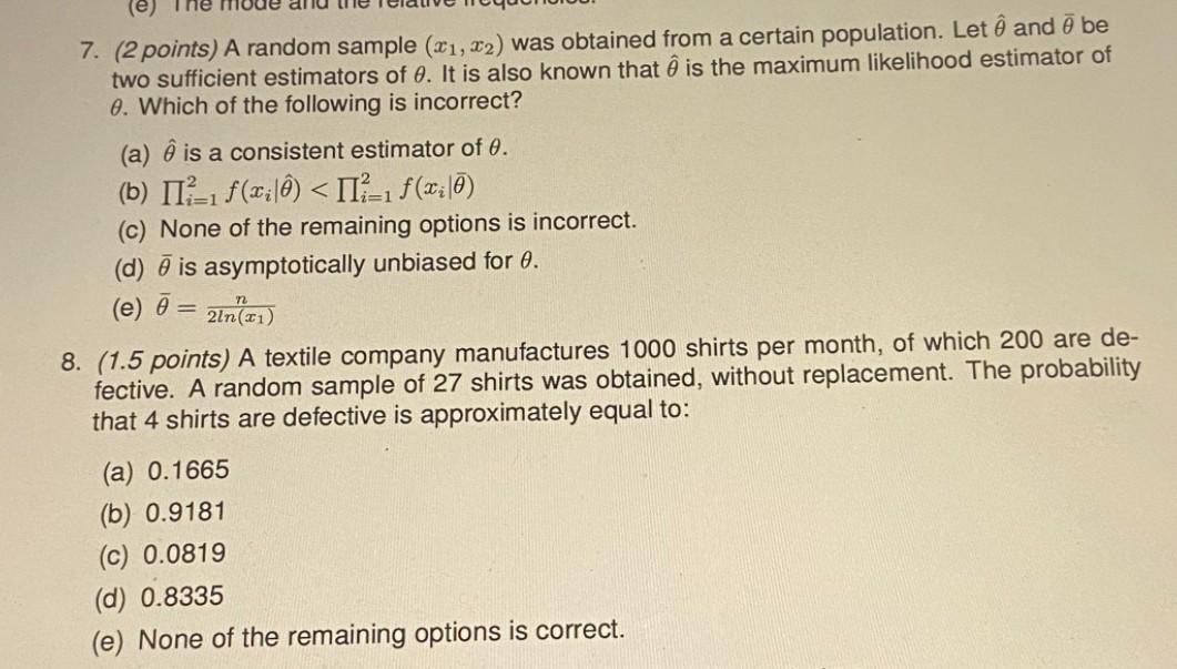 Solved 7. ( 2 points) A random sample (x1,x2) was obtained | Chegg.com
