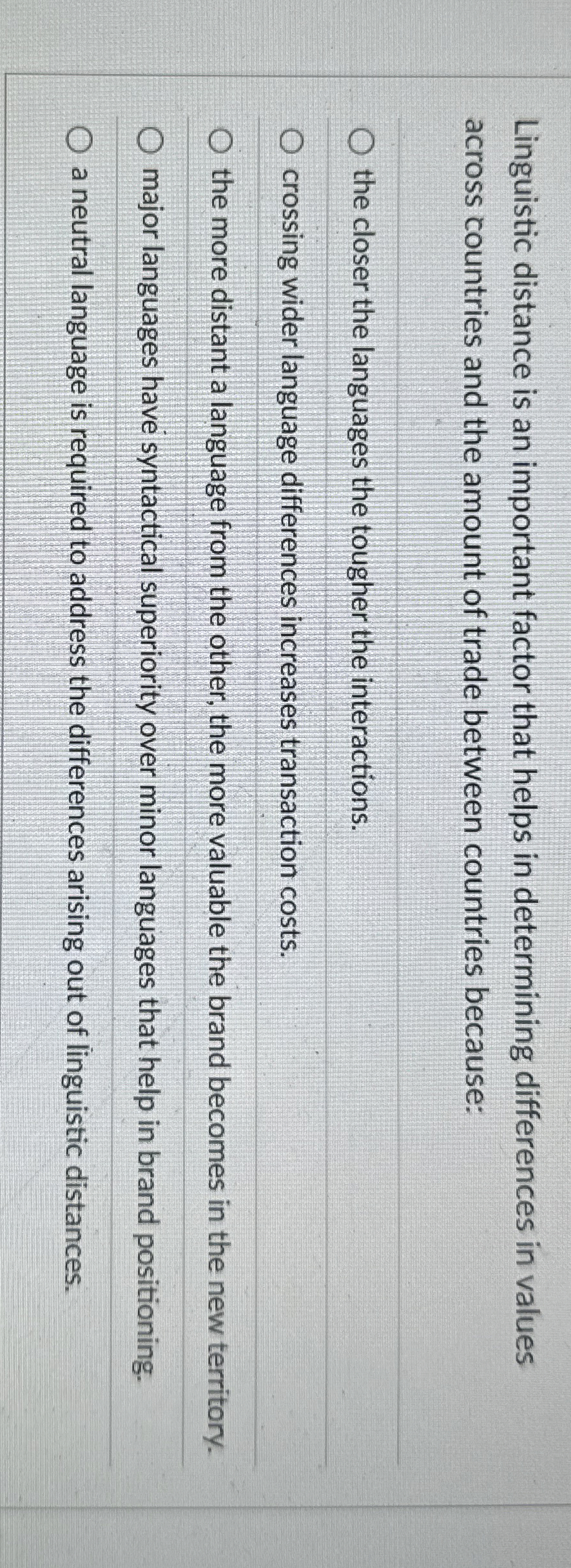 Solved Linguistic distance is an important factor that helps | Chegg.com