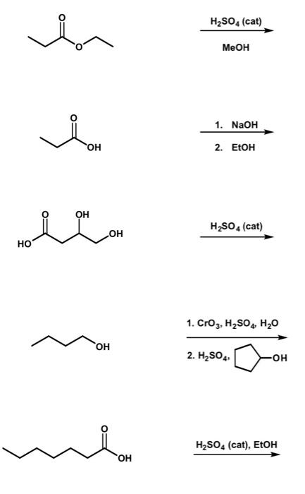 Solved 1. NaOH 2. EtOH H2SO4 (cat) 1. CrO3,H2SO4,H2O 2. | Chegg.com