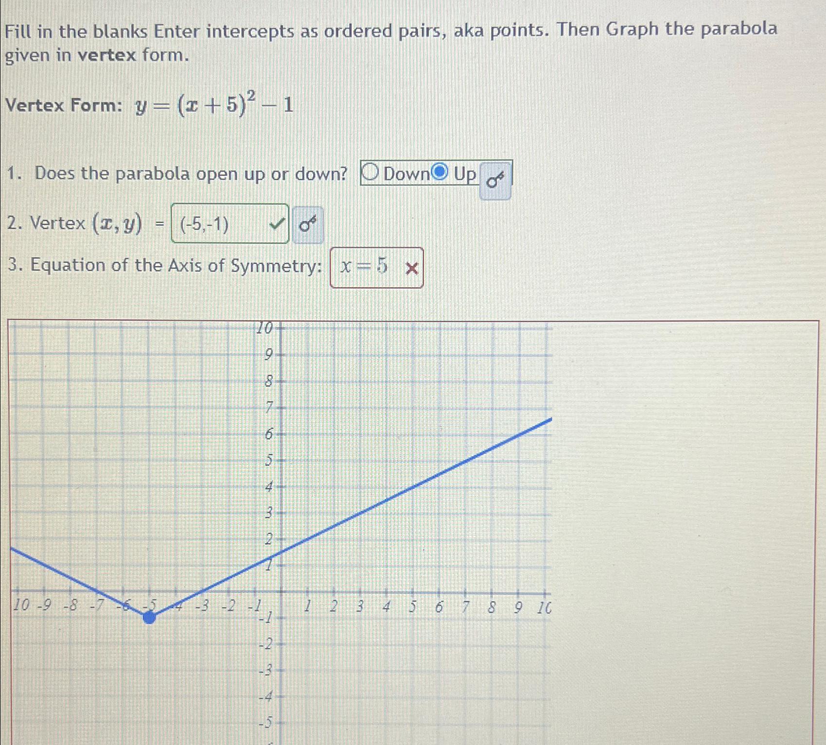 Solved Fill in the blanks Enter intercepts as ordered pairs, | Chegg.com