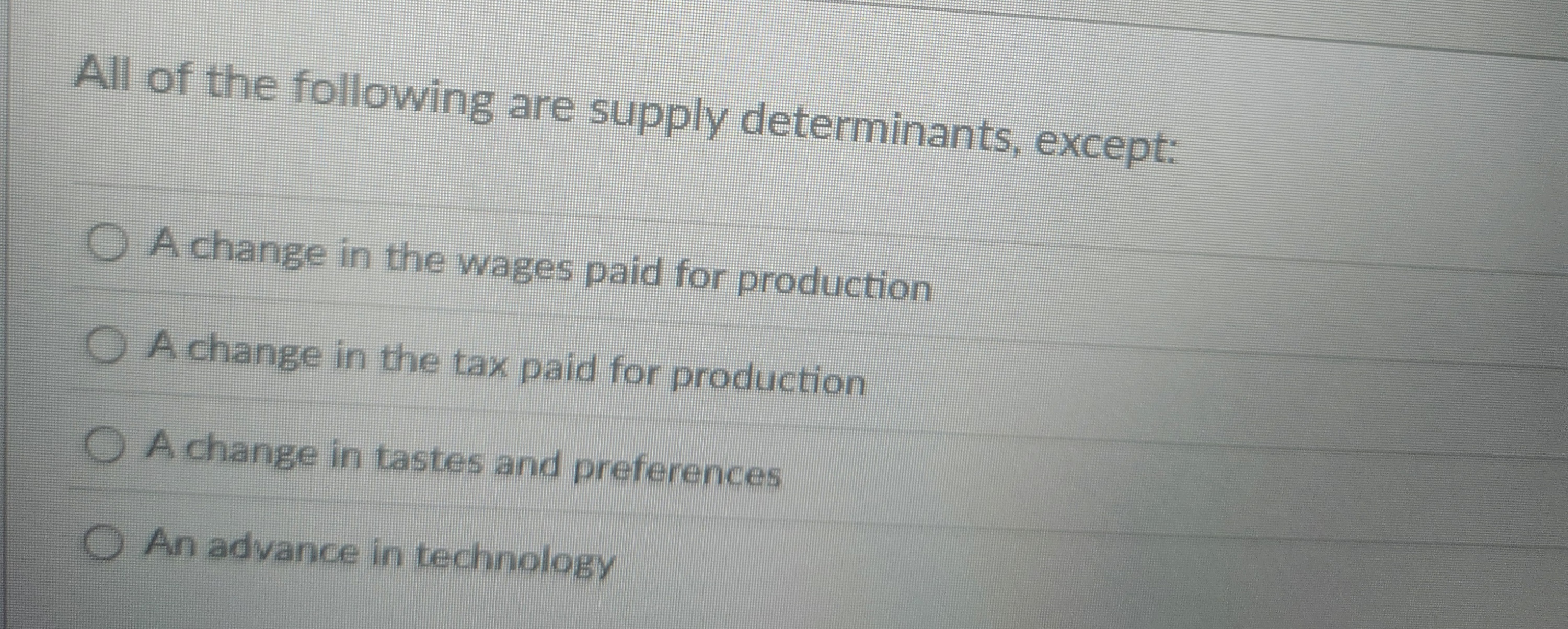 Solved All of the following are supply determinants, | Chegg.com