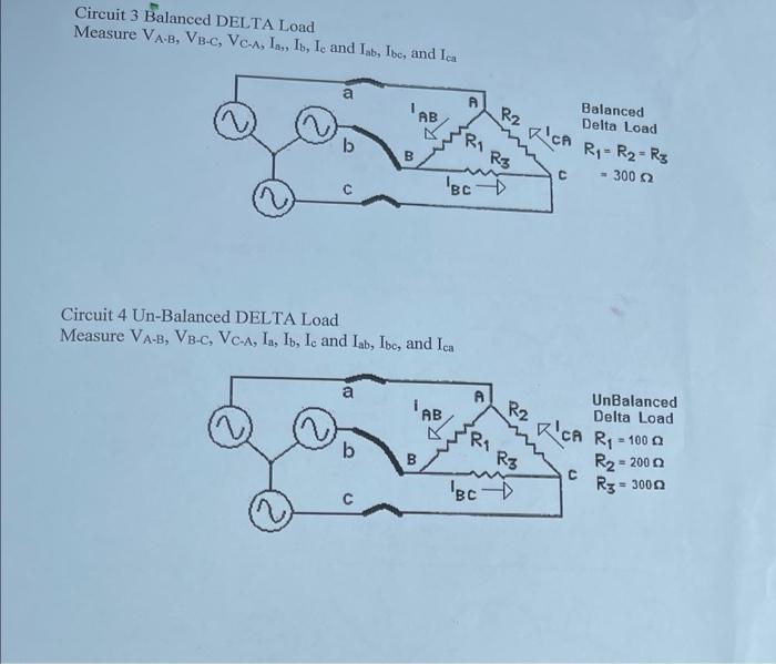 Solved Circuit 3 Balanced DELTA Load Measure | Chegg.com