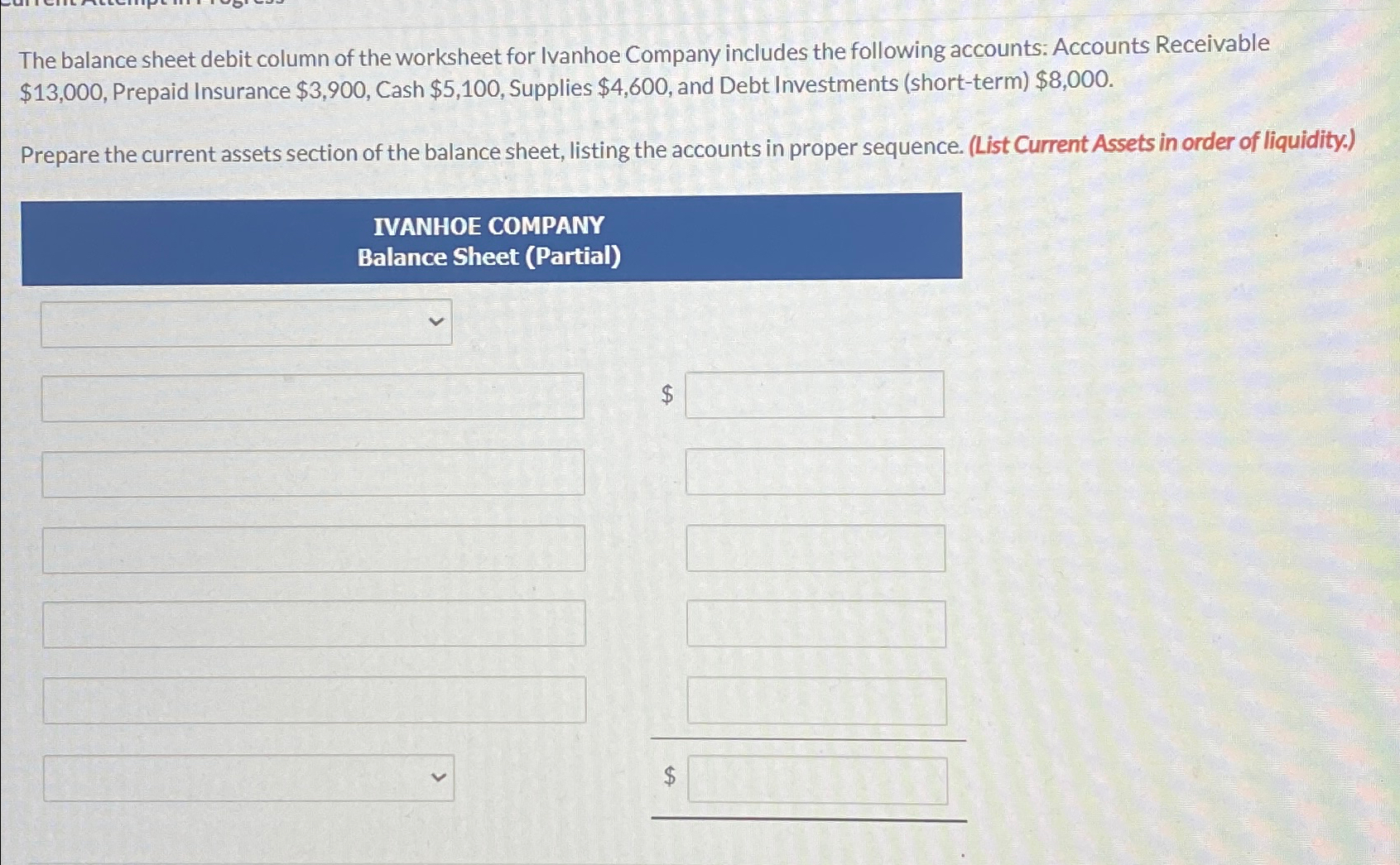 Solved The balance sheet debit column of the worksheet for | Chegg.com