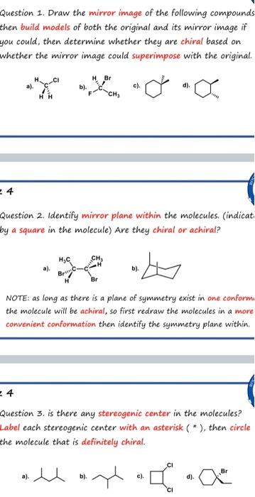 Solved Question 1. Draw the mirror image of the following | Chegg.com