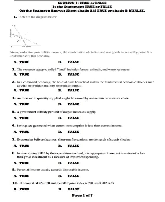 Solved O SECTION 1: TRUE or FALSE Is the Statement TRUE or | Chegg.com