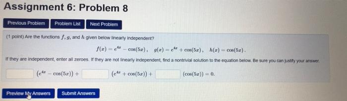 Solved Assignment 6 Problem 8 Previous Problem Problem List 6250