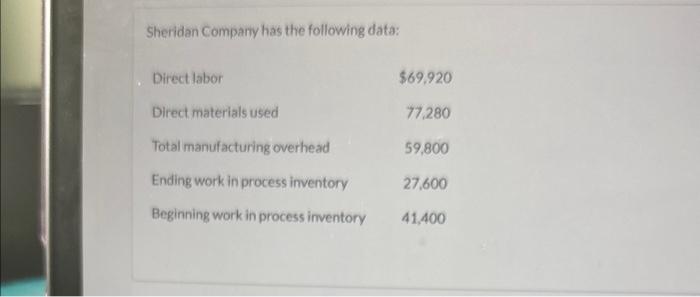 Solved Sheridan Compary has the following data: Sheridan | Chegg.com