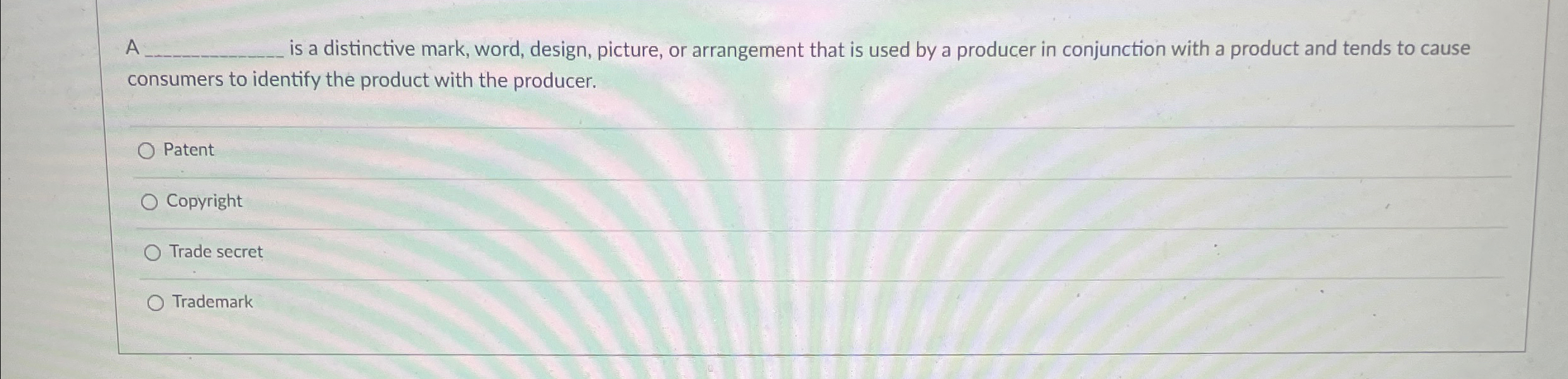 Solved A ﻿is a distinctive mark, word, design, picture, or | Chegg.com