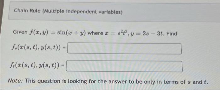 Solved Chain Rule (Multiple independent variables) Given | Chegg.com