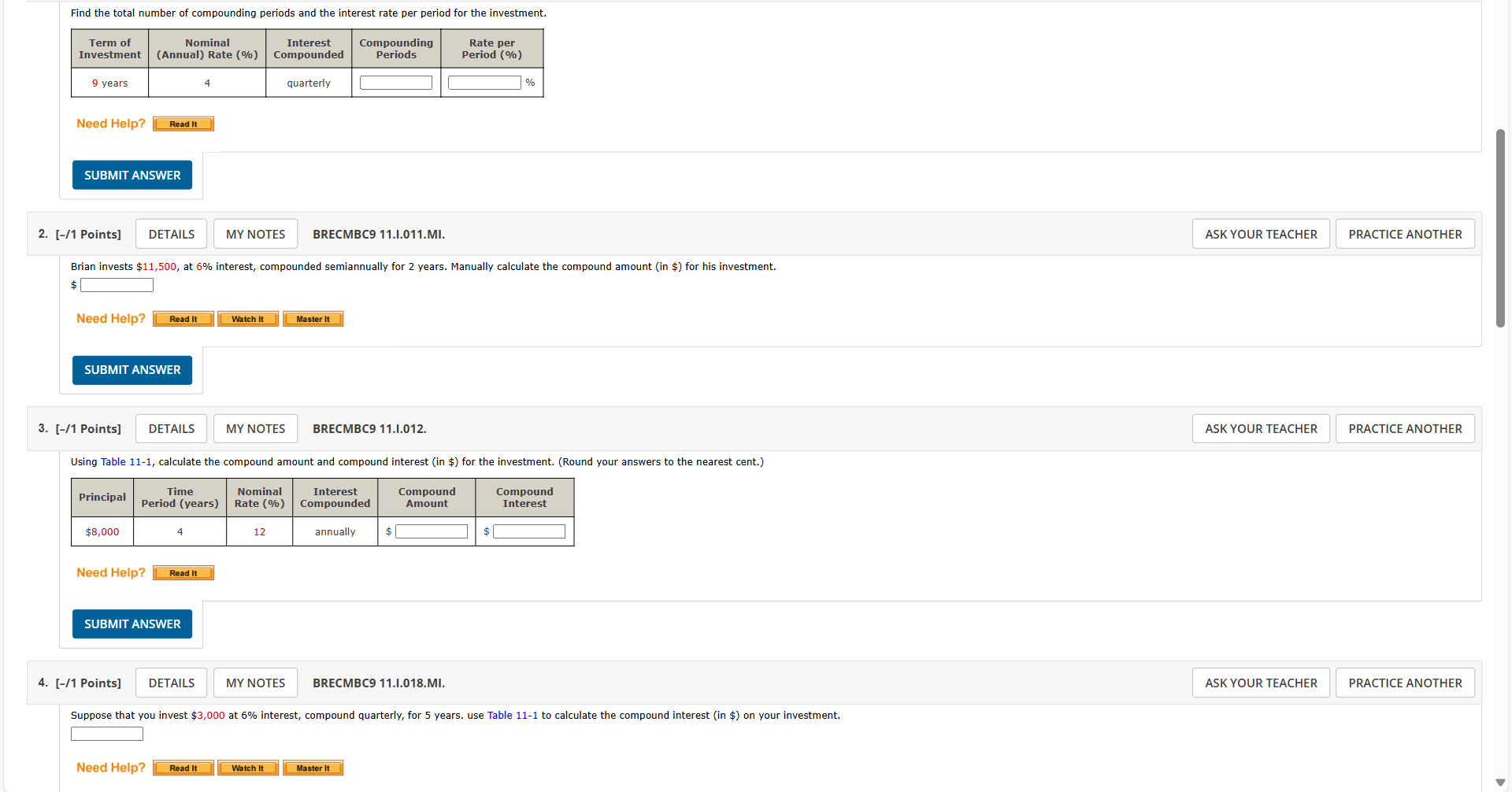 Solved Find the total number of compounding periods and the | Chegg.com
