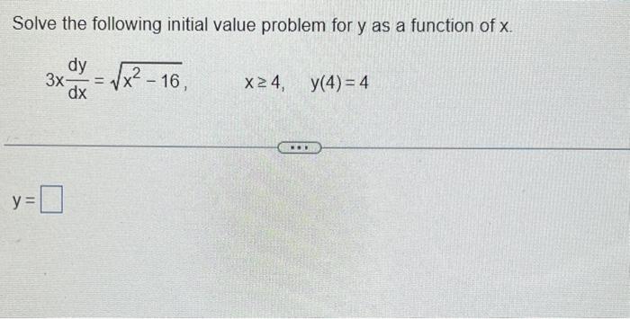 Solved Solve the following intial value problem for y as a | Chegg.com