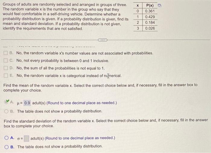 Solved Find the standard debiation of the random variable x. | Chegg.com