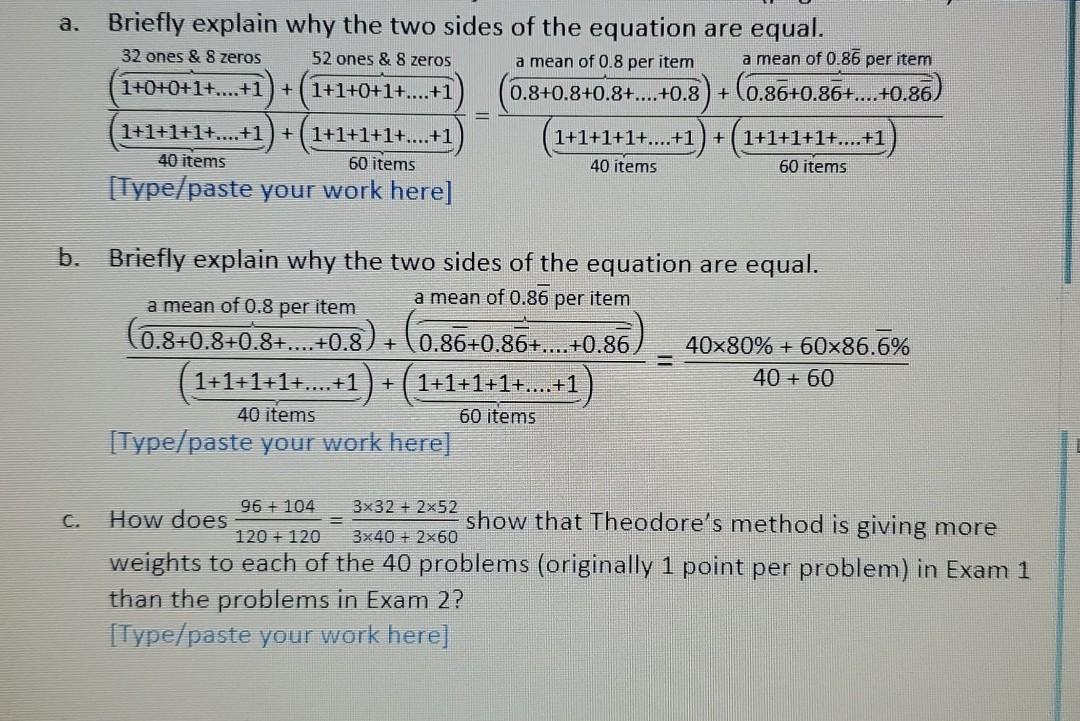 Solved a. Briefly explain why the two sides of the equation | Chegg.com