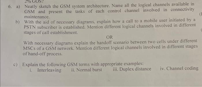 Solved 6. a) Neatly sketch the GSM system architecture. Name | Chegg.com