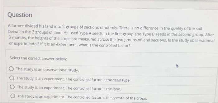 Solved A farmer divided his land into 2 groups of sections | Chegg.com