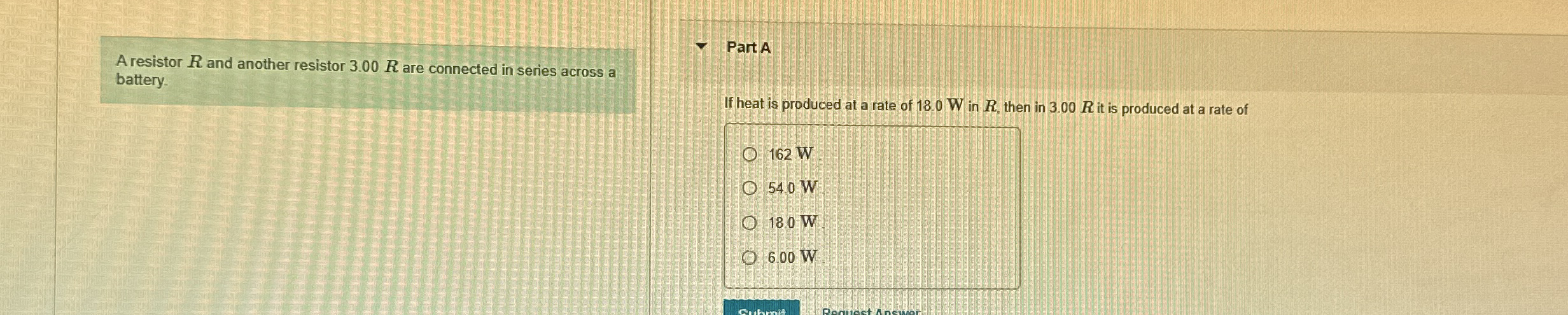 Solved A resistor R ﻿and another resistor 3.00R ﻿are | Chegg.com