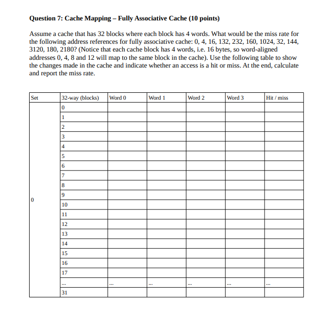 Solved Question 7: Cache Mapping - ﻿Fully Associative Cache | Chegg.com