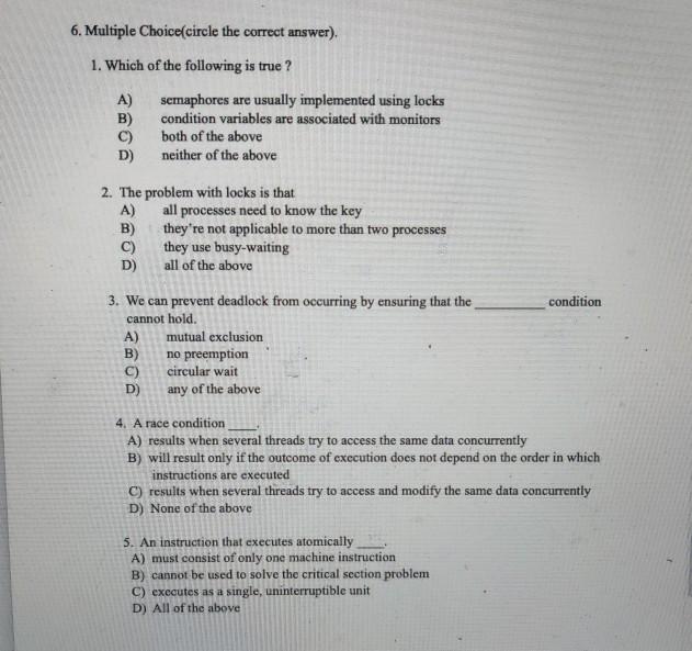 Solved 6. Multiple Choice(circle the correct answer). 1. | Chegg.com