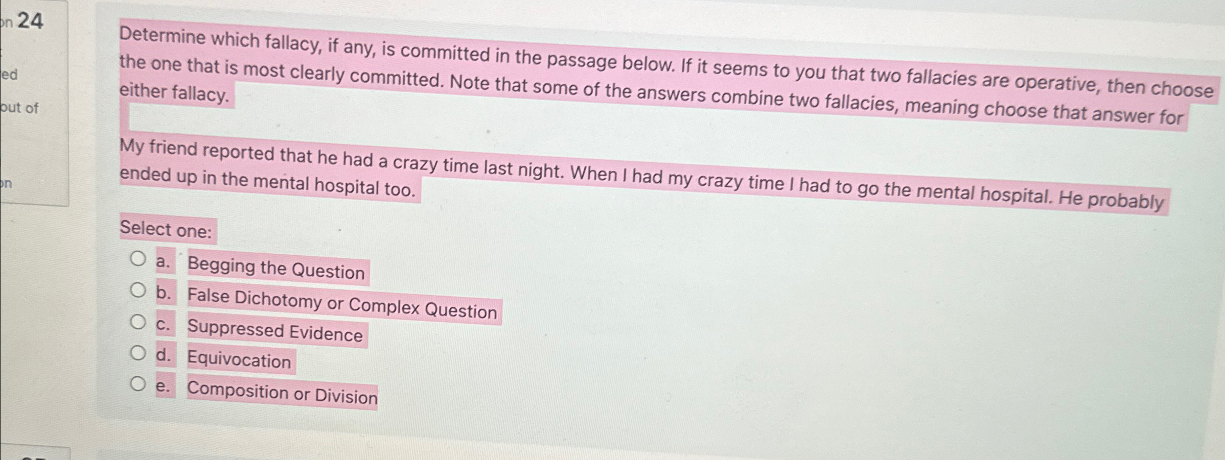 Solved 24Determine which fallacy, if any, is committed in | Chegg.com