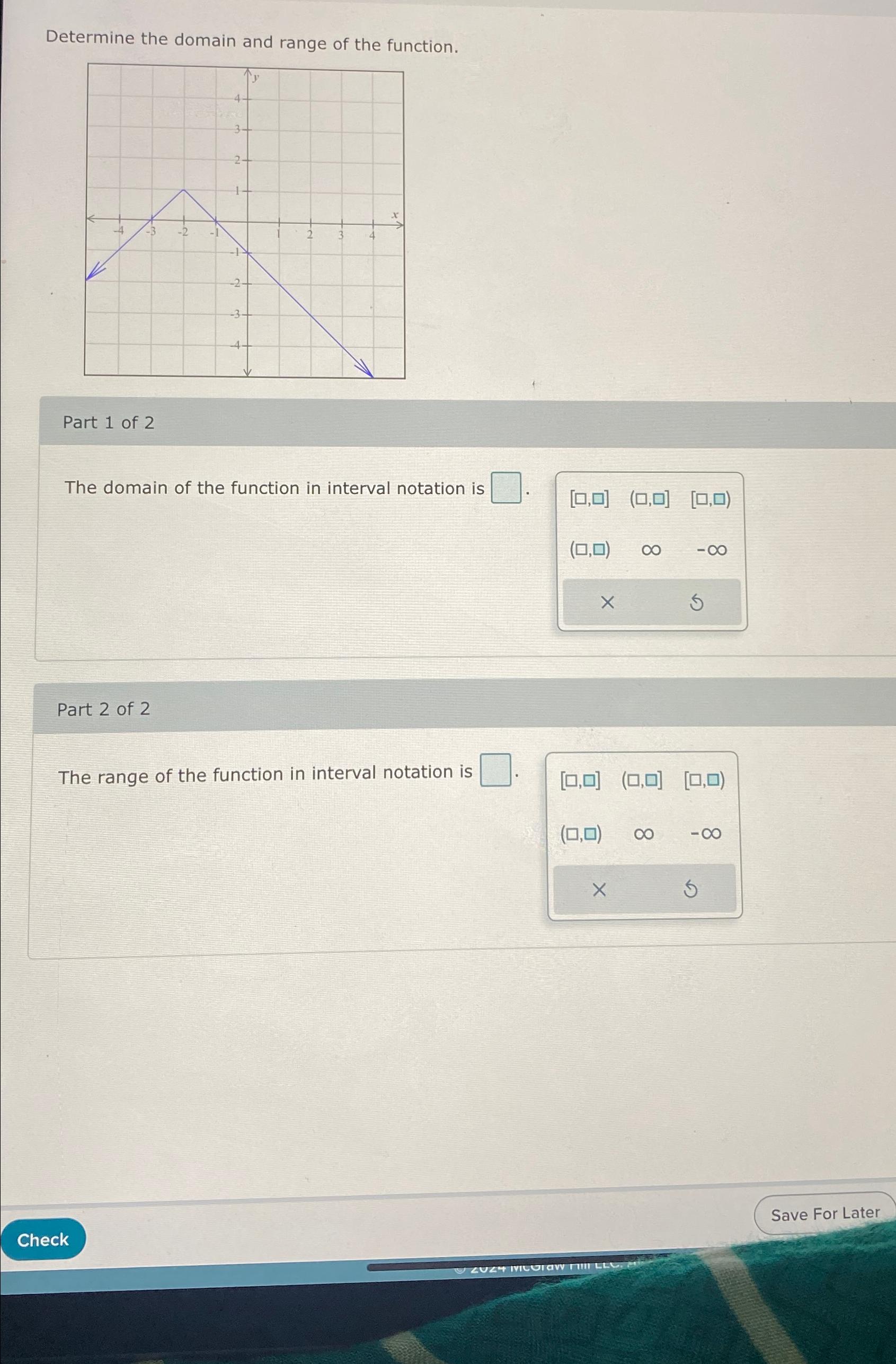Solved Determine the domain and range of the function.Part 1 | Chegg.com