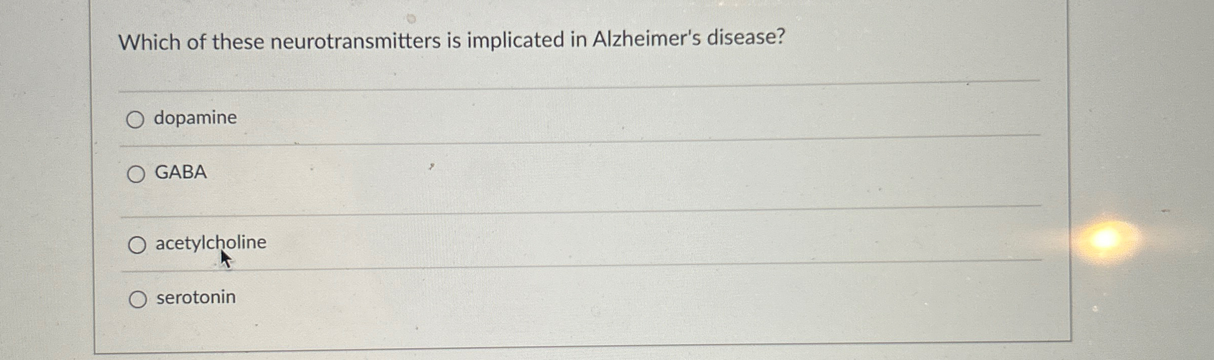 Solved Which of these neurotransmitters is implicated in | Chegg.com
