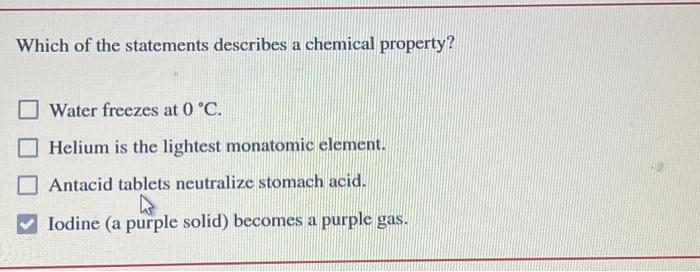 Solved Which of the statements describes a chemical | Chegg.com
