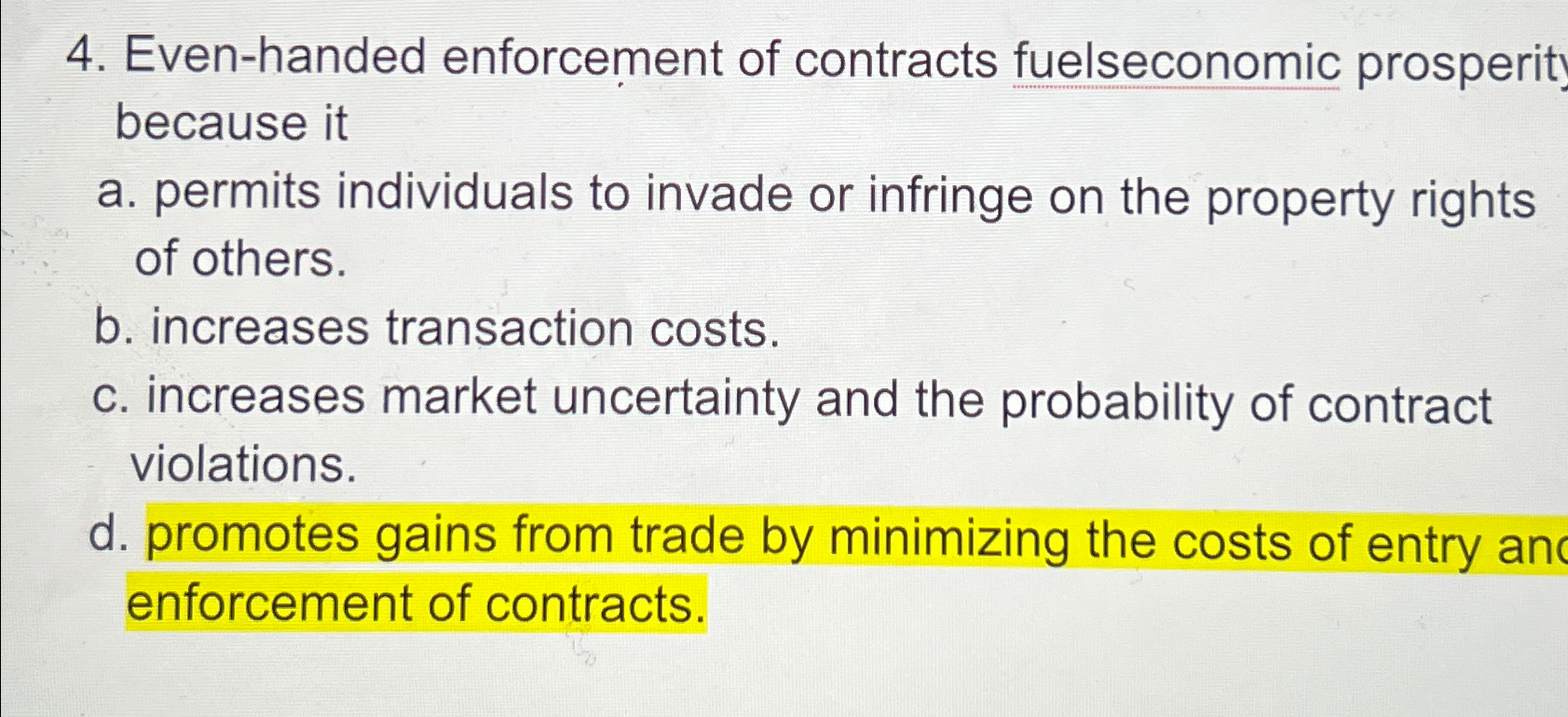 Solved Even-handed enforcement of contracts fuelseconomic | Chegg.com
