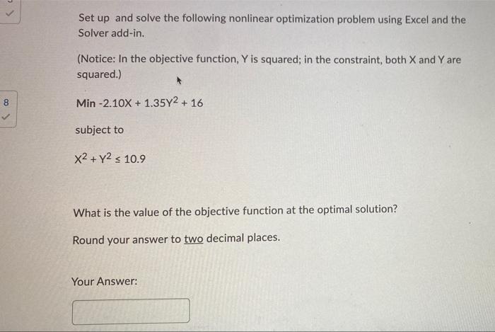 Solved Set up and solve the following nonlinear optimization | Chegg.com