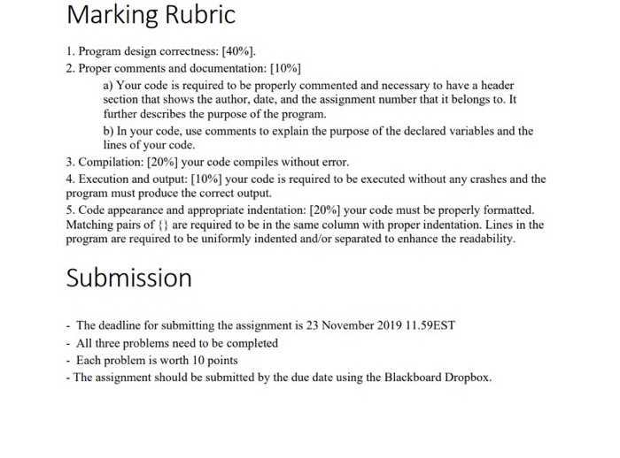 Solved Marking Rubric 1. Program design correctness: [40%). | Chegg.com