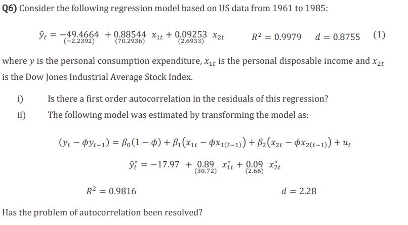 Solved Q6) ﻿Consider the following regression model based on | Chegg.com
