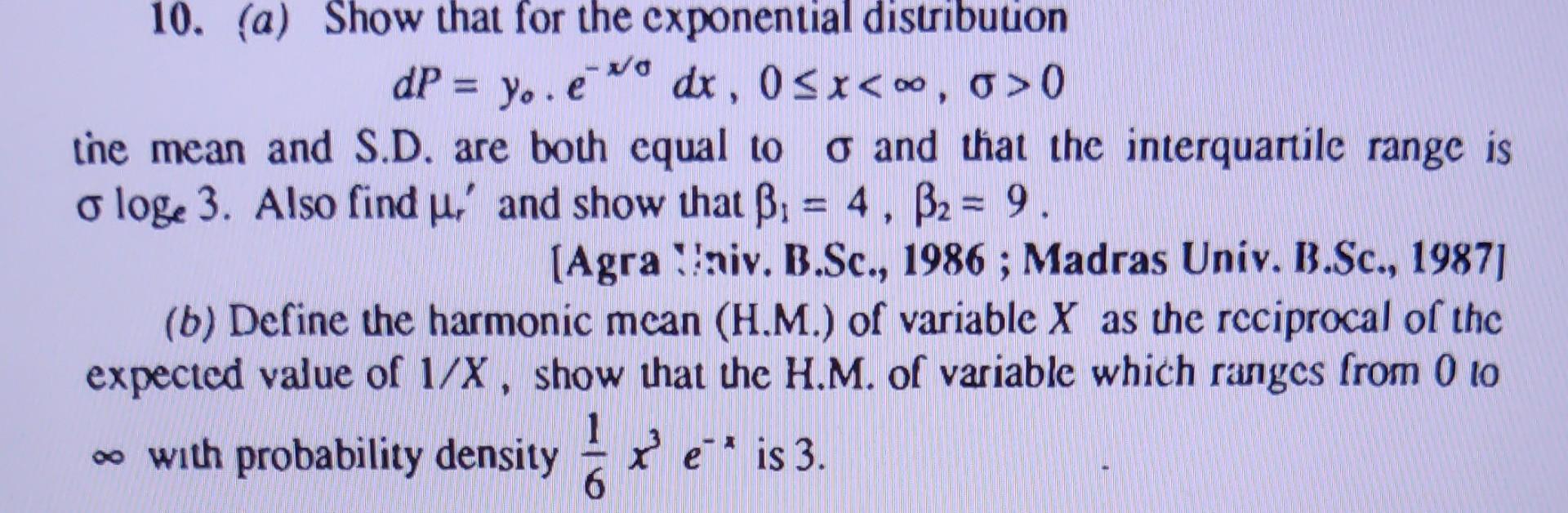 Solved 10. (a) Show that for the exponential distribution | Chegg.com