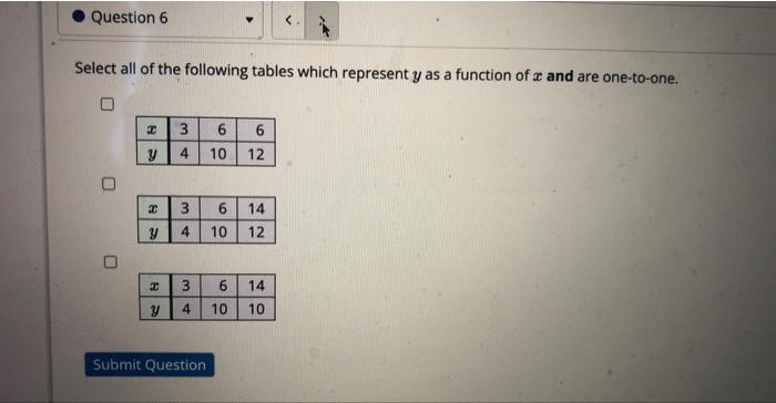 Solved Select all of the following tables which represent y | Chegg.com