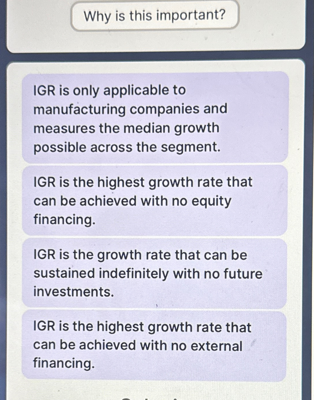 Solved IGR is only applicable to manufacturing companies and | Chegg.com