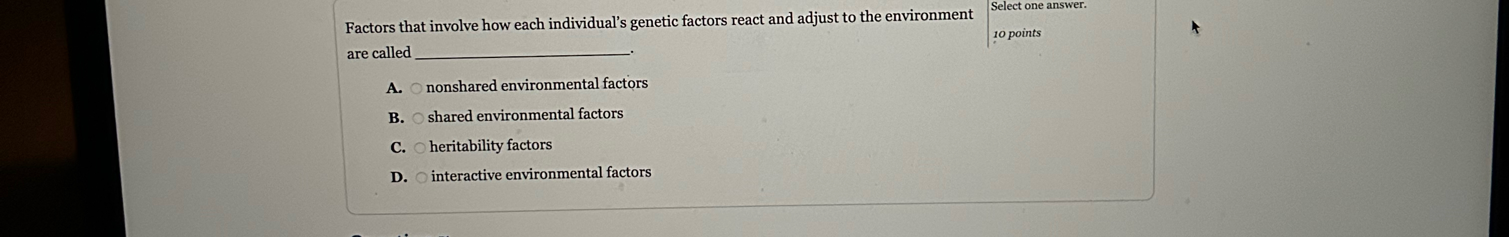 Solved Factors that involve how each individual's genetic | Chegg.com