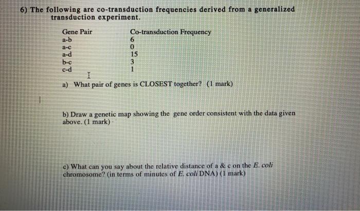 6) The following are co-transduction frequencies | Chegg.com