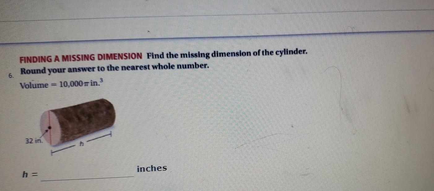 Solved FINDING A MISSING DIMENSION Find the missing | Chegg.com
