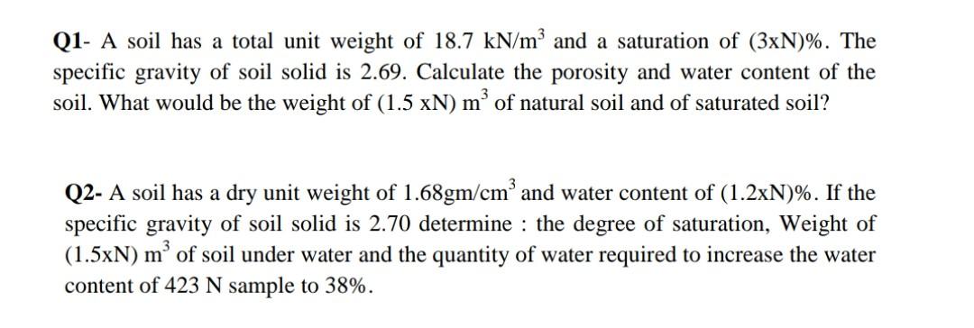 Solved Q1- A soil has a total unit weight of 18.7 kN/m2 and | Chegg.com