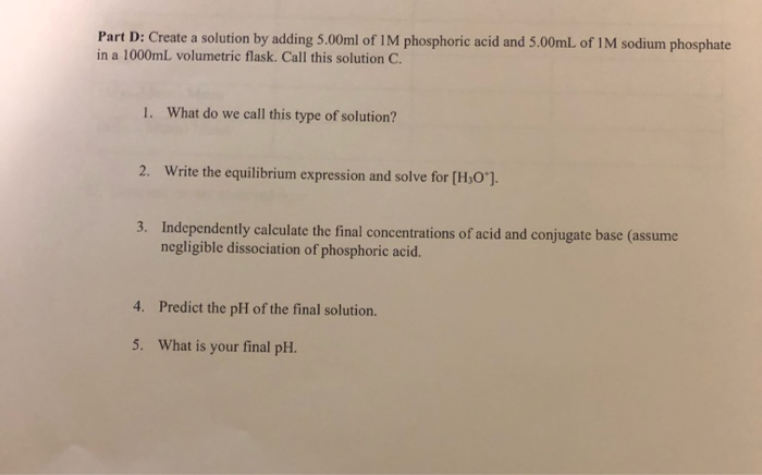 Solved Part D: Create a solution by adding 5.00ml of IM | Chegg.com