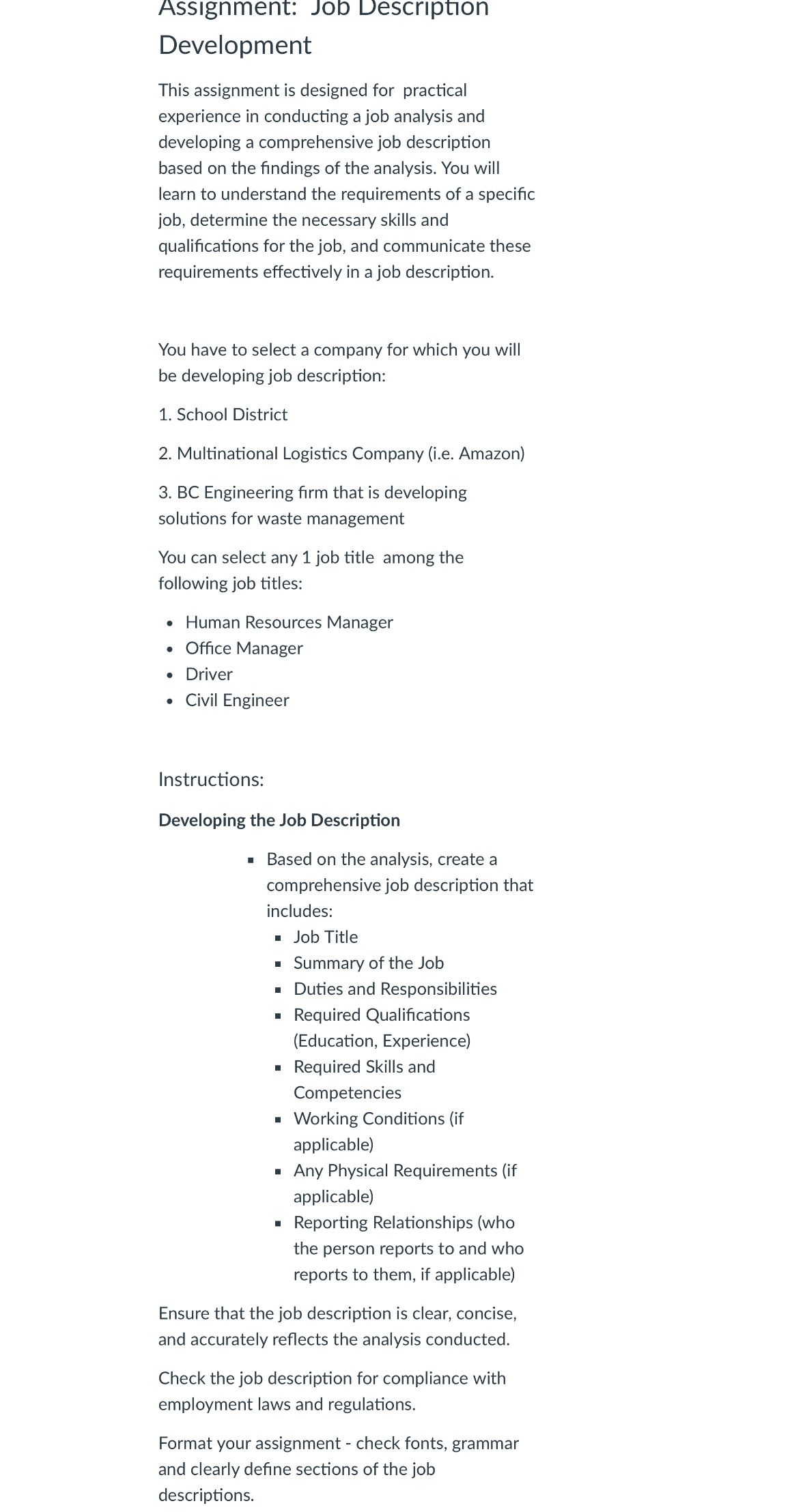 Solved Assignment: Job DescriptionDevelopmentThis assignment | Chegg.com