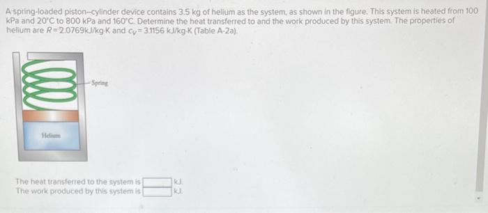 Solved A spring-loaded piston-cylinder device contains 3.5 | Chegg.com